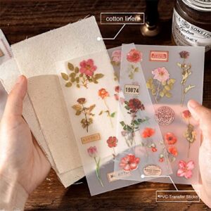 6 set/12 Sheets Vintage Rub on Transfer Flower Leaves Stickers 12 Sheet Linen, Clear Rub on Transfer Floral Stickers Decals for Wood DIY Crafts Wine Glass Fabric Scrapbooking Furniture Journaling