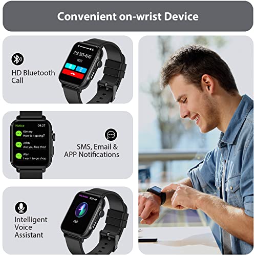 SOUYIE Smart Watch (Call Answer/Dial) for Men Women, 1.85" HD Display Blood Pressure Blood Oxygen Heart Rate Sleep Monitor，IP68 Waterproof Fitness Tracker Pedometer for Android and iOS Phone