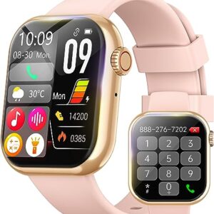 Zombazi 1.91'' Smart Watch for Women Men, Answer/Make Call, 50+ Sports Modes, Fitness Tracker with SpO2/Heart Rate/Sleep Monitor, Voice Assistant, Music and More, Smartwatch iPhone iOS Android (Pink)