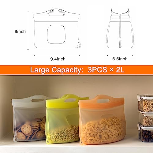 Reusable Silicone Storage Bags, BPA Free 3 PCS Food Storage Bags, Leakproof Gallon Freezer Bags for Sandwich, Snack, Travel Items, Silicone Food Pouch, Suitable for Microwave, Oven, Fridge, Dishwasher