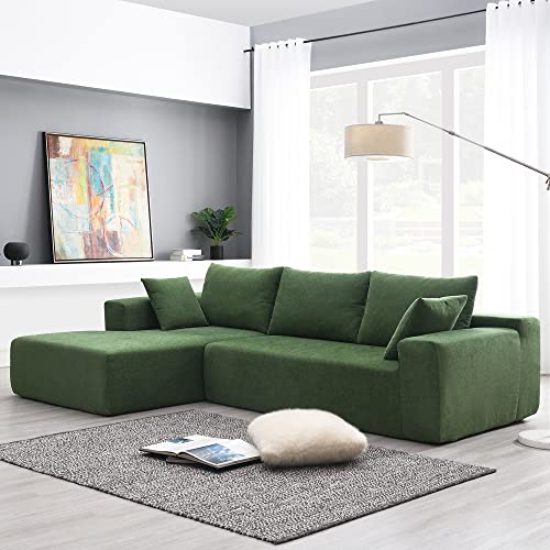 DEINPPA Modern Minimalist Style Modular Sofa Couch with Pillows, Deep Sectional Sofa Furniture Set, 4-Seater Chenille L-Shaped Sofa for Living Room Reception Room-Green