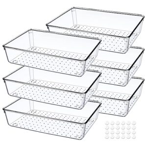 6 pack drawer organizers, plastic clear acrylic non slip non cracking kitchen drawer organizer stackable bathroom drawer organizer trays, storage bins for makeup, bathroom, kitchen office