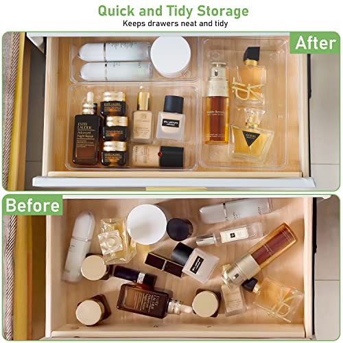 6 Pack Drawer Organizers, Plastic Clear Acrylic Non Slip Non Cracking kitchen drawer organizer Stackable Bathroom Drawer Organizer Trays, Storage Bins for Makeup, Bathroom, Kitchen Office