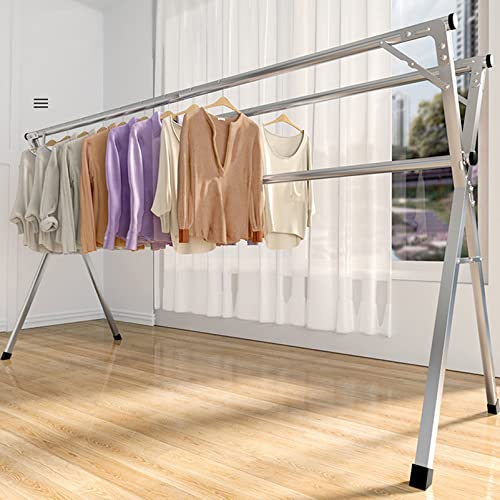 AZHANGYB Clothes Drying Rack, Collapsible Laundry Rack Stand Garment Drying Station with Wheels and Hooks, Indoor-Outdoor Use, for for Bed Linen, Clothing, Socks, Scarves (Single Pole 1.6m)