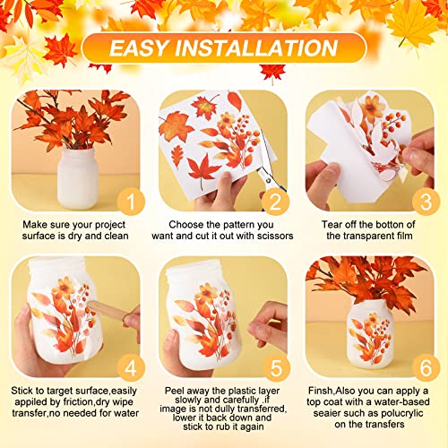 Satinior 16 Sheets Fall Rub on Transfers for Crafts and Furniture Maple Leaf Pumpkin Stickers Rub on Decals for Scrapbook DIY Wood Fabric Journal Dairy Envelope 5.9 x 5.9 Inch