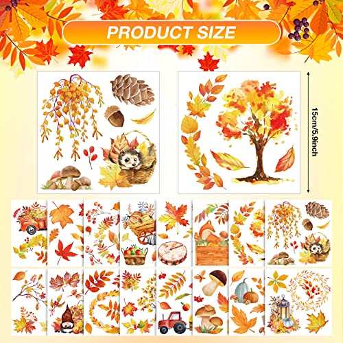 Satinior 16 Sheets Fall Rub on Transfers for Crafts and Furniture Maple Leaf Pumpkin Stickers Rub on Decals for Scrapbook DIY Wood Fabric Journal Dairy Envelope 5.9 x 5.9 Inch