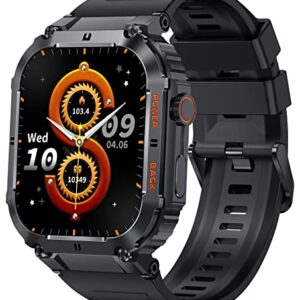 Military Smart Watches for Men Bluetooth Call 1.96" HD Big Screen Rugged Smartwatch Compatible with iPhone Android Phone 100+ Sports Modes Fitness Tracker Heart Rate Sleep Monitor Tactical Watch