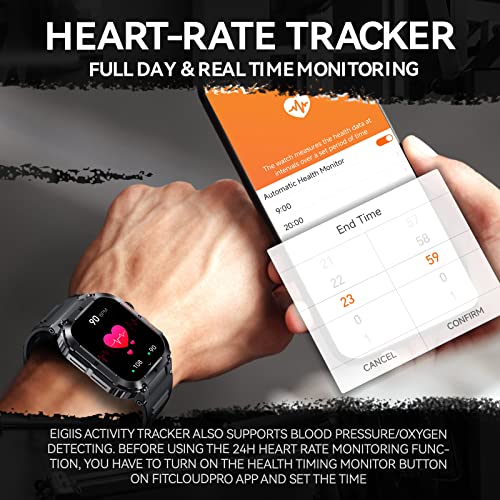 Military Smart Watches for Men Bluetooth Call 1.96" HD Big Screen Rugged Smartwatch Compatible with iPhone Android Phone 100+ Sports Modes Fitness Tracker Heart Rate Sleep Monitor Tactical Watch