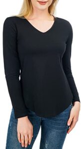 artivaly women's long sleeve v neck t shirts basic tee tops black