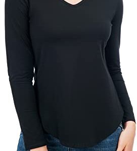 Artivaly Women's Long Sleeve V Neck T Shirts Basic Tee Tops Black