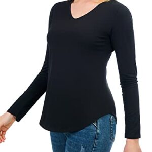 Artivaly Women's Long Sleeve V Neck T Shirts Basic Tee Tops Black