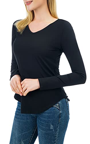 Artivaly Women's Long Sleeve V Neck T Shirts Basic Tee Tops Black