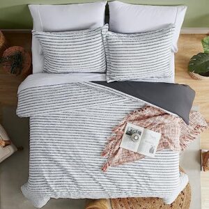 wrensonge duvet cover queen, white boho duvet cover set with zipper closure, 3 pieces soft washed striped tufted bedding duvet covers for all season (90"x90")