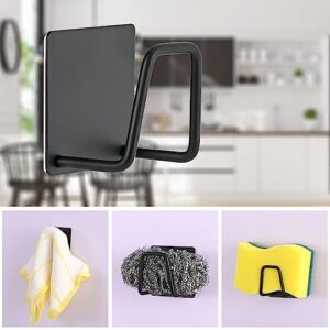 Adhesive Sponge Holder for Kitchen Sink, SUS304 Stainless Steel Scrubber Hanger Caddy Accessories Storage Rack Stand for Scratch Scrub Dishcloth Dishrag Wool Exfoliator Strainer Stopper