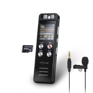 96gb tctec digital voice recorder, voice activated recorder with 7000 hours recording capacity, audio noise reduction, sound tape recorder with playback, clip-on mic dictaphone for meeting, lecture