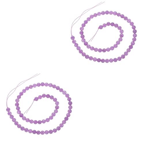 CRAFTHROU Gemstone Charms Circle Beads Gemstone Beads 2 Strings Chalcedony Round Beads Loose Beads Chalcedony Powder Purple Lavender Accessories Crystal Jewelry DIY Kits