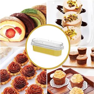 50 Pack Aluminum Foil Mini Loaf Pans With Lids, 6.8oz Disposable Aluminum Foil Ramekins Baking Cups, Rectangle Cupcake Baking Cups for Bread Muffin Cheesecake, Gold