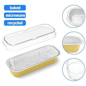 50 Pack Aluminum Foil Mini Loaf Pans With Lids, 6.8oz Disposable Aluminum Foil Ramekins Baking Cups, Rectangle Cupcake Baking Cups for Bread Muffin Cheesecake, Gold