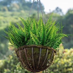 Jelofly 12 Bundles Artificial Boston Fern Plants Fake Ferns Faux Plants Shrubs Greenery Outdoor UV Resistant No Fade Garden Porch Window Box Decor