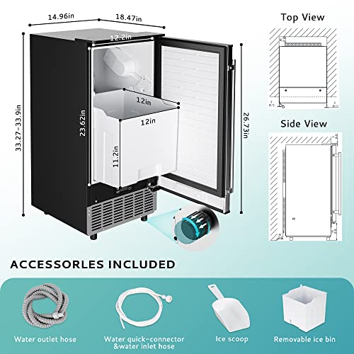 EUHOMY Commercial Under Counter Ice Maker Machine, 80 Lbs/Day Auto-Cleaning & 24H Timer, Stainless Steel Built-in Freestanding Ice Maker, 24 Lbs Storage, Perfect for Commercial & Home Use