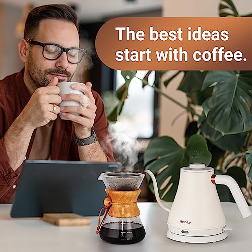 Mecity Electric Kettle Stainless Steel Gooseneck Water Kettle Water Boiler for Pour Over Coffee Fast Heating, Auto Shut Off, 27 fl oz, 1000W, Milk White