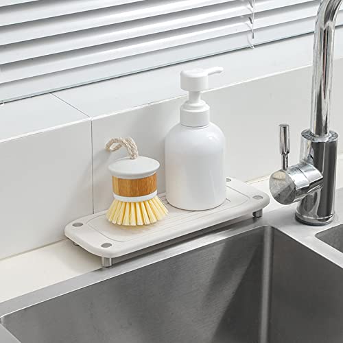 heylad Home Sink Caddy, 2pcs instant dry kitchen bathroom sink organizer, diatomaceous earth sink tray stone for soap and water bottle sponge brush candle decoration, white