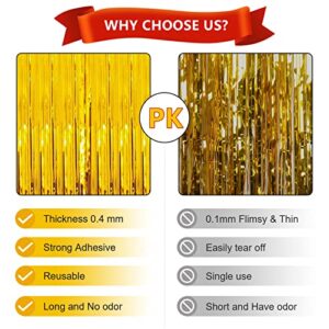 Mtkocpk 3-Pack 3.2x8 Feet Gold Foil Fringe Backdrop Curtains Party Decorations - Perfect for Parties, Baby Showers, Gender Reveals, and Disco Fun, Party Backdrops Decor