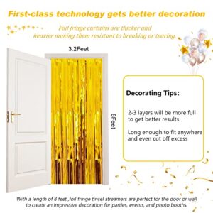 Mtkocpk 3-Pack 3.2x8 Feet Gold Foil Fringe Backdrop Curtains Party Decorations - Perfect for Parties, Baby Showers, Gender Reveals, and Disco Fun, Party Backdrops Decor