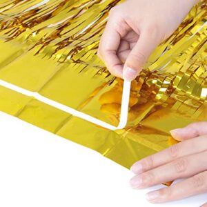 Mtkocpk 3-Pack 3.2x8 Feet Gold Foil Fringe Backdrop Curtains Party Decorations - Perfect for Parties, Baby Showers, Gender Reveals, and Disco Fun, Party Backdrops Decor