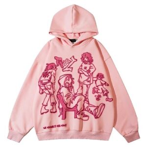 women novelty graphic hoodie y2k men fashion oversized clothing sweatshirt lovers pullover(m,pink)