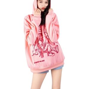 Women Novelty Graphic Hoodie Y2k Men Fashion Oversized clothing Sweatshirt Lovers Pullover(M,Pink)