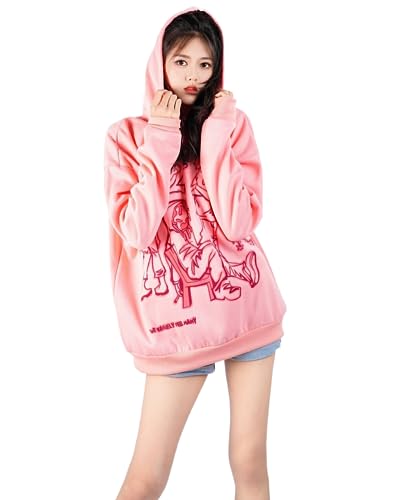 Women Novelty Graphic Hoodie Y2k Men Fashion Oversized clothing Sweatshirt Lovers Pullover(M,Pink)