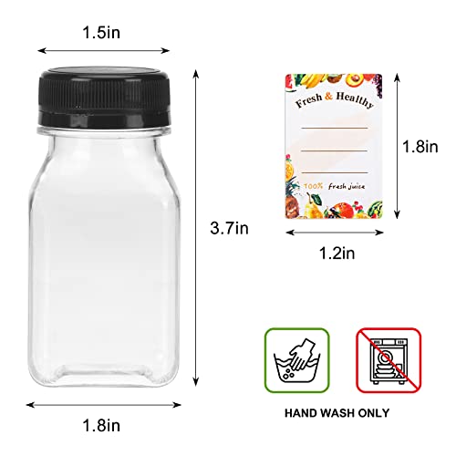 Moretoes 12pcs 4oz Plastic Juice Bottles with Caps Mini Empty Reusable Clear Water Containers with Tamper Proof Lids Black for Milk Juice Smoothies and Other Beverages