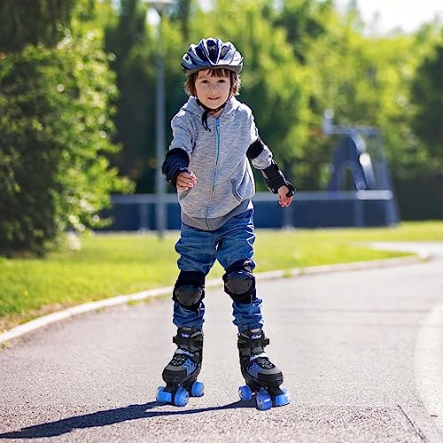 Kids Roller Skates for Boys, Blue Adjustable Rollerskates with Light Up Wheels for Big Kids Ages 6-12 7 8 9 10, Beginners Outdoor Sports, Best Birthday Gift for Kids