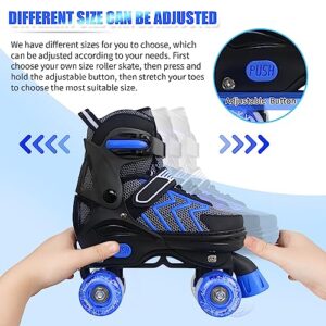 Kids Roller Skates for Boys, Blue Adjustable Rollerskates with Light Up Wheels for Big Kids Ages 6-12 7 8 9 10, Beginners Outdoor Sports, Best Birthday Gift for Kids