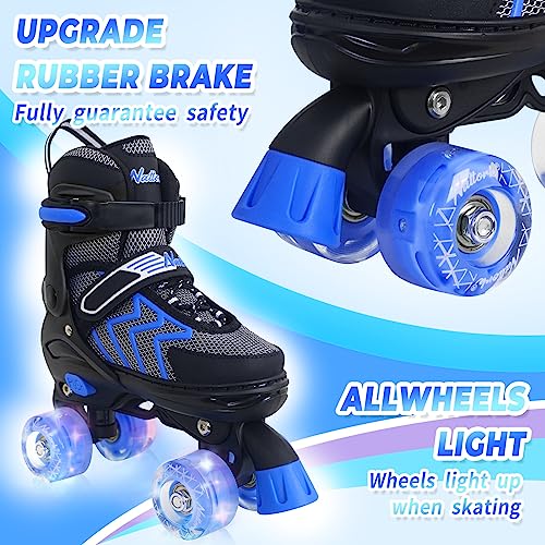 Kids Roller Skates for Boys, Blue Adjustable Rollerskates with Light Up Wheels for Big Kids Ages 6-12 7 8 9 10, Beginners Outdoor Sports, Best Birthday Gift for Kids