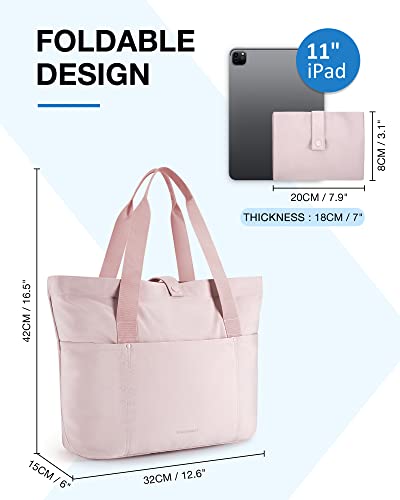 BAGSMART Tote Bag for Women, Foldable Tote Bag With Zipper Large Shoulder Bag Top Handle Handbag for Travel, Work (Pink)