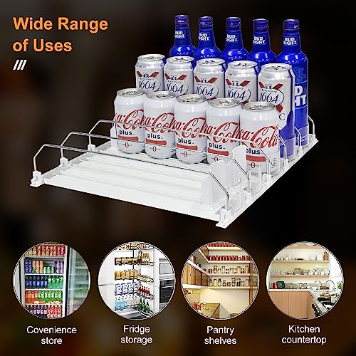 Drink Organizer for Fridge Refrigerator Soda Can Organizer, Self-Pushing Bottle Can Dispenser Beverage Storage for Pantry/Vending Machine (5, 15 Inch (White))