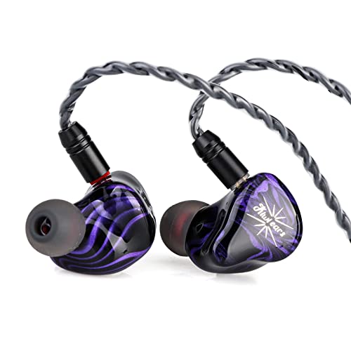 Linsoul Kiwi Ears Quartet 2DD+2BA Hybrid In-Ear Monitor, HiFi Earphones with Hand-crafted Resin Shell, Detachable OFC Silver-plated IEM Cable for Audiophile Musician DJ Studio Gaming (Purple, Quartet)