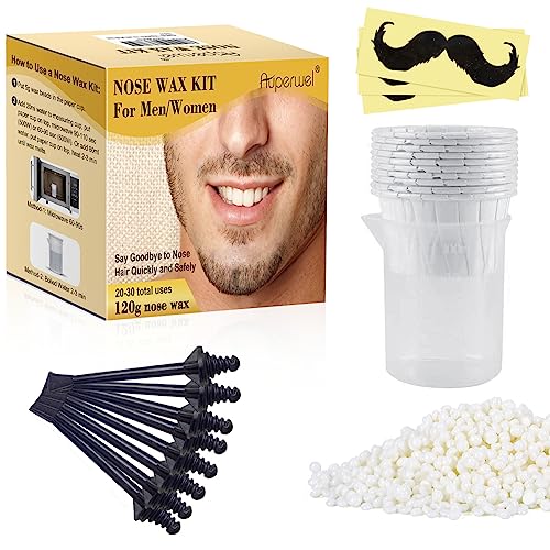 Auperwel 120g Wax Nose Wax Kit - Includes 30 Applicators for Quick & Painless Nose Hair Waxing, Perfect for Men and Women, Long Lasting Nose Hair Remover Wax Kit with 20-30 Uses - Black