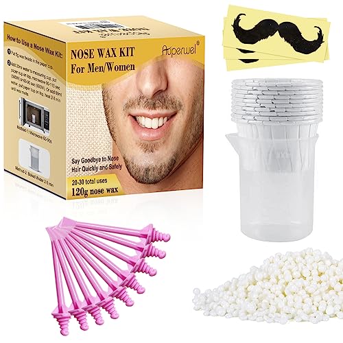 Auperwel 120g Wax Nose Wax Kit - Includes 30 Applicators for Quick & Painless Nose Hair Waxing, Perfect for Men and Women, Long Lasting Nose Hair Remover Wax Kit with 20-30 Uses - Pink