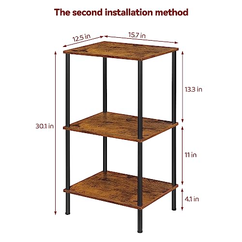 ETELI Tall End Table 3 Tier Side Table with Storage Small Nightstand for Small Spaces Living Room Bedroom 3 Tier Slim Table for Office