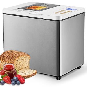 keepeez bread machine dual-heaters, 19-in-1 horizontal bread maker, gluten free, sourdough, pizza dough, jam, stir-fry setting, stainless steel, 3 crust colors, nonstick pan, auto keep warm, recipes