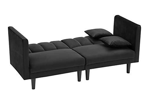 LCH Futon Bed Convertible Velvet, Modern Sleeper Sofa with 2 Pillows, 3 Adjustable Angles for Backrest, Living Room Couch with 7 Sturdy Metal Legs, Upholstered Loveseat for Home, Office, Black