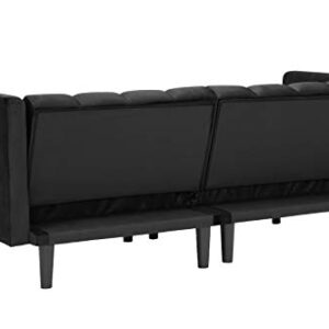 LCH Futon Bed Convertible Velvet, Modern Sleeper Sofa with 2 Pillows, 3 Adjustable Angles for Backrest, Living Room Couch with 7 Sturdy Metal Legs, Upholstered Loveseat for Home, Office, Black