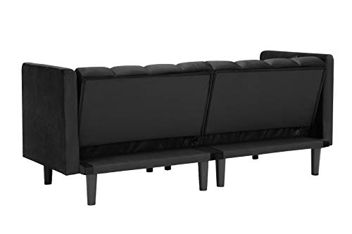 LCH Futon Bed Convertible Velvet, Modern Sleeper Sofa with 2 Pillows, 3 Adjustable Angles for Backrest, Living Room Couch with 7 Sturdy Metal Legs, Upholstered Loveseat for Home, Office, Black