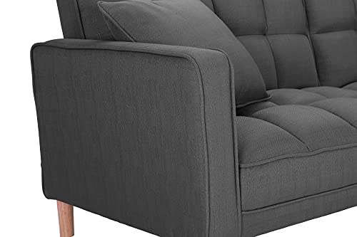 Lepfun Sleeper Sofa Bed Modern Tuft Futon Couch Convertible Loveseat Sleeper Reclining Sofa Bed Twin Size with Arms and 2 Pillows for Living Room, Dark Grey