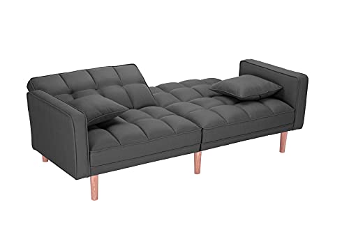 Lepfun Sleeper Sofa Bed Modern Tuft Futon Couch Convertible Loveseat Sleeper Reclining Sofa Bed Twin Size with Arms and 2 Pillows for Living Room, Dark Grey