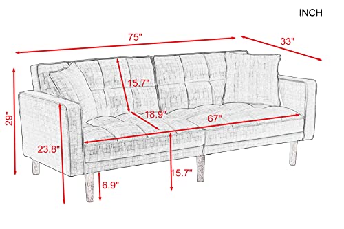 Lepfun Sleeper Sofa Bed Modern Tuft Futon Couch Convertible Loveseat Sleeper Reclining Sofa Bed Twin Size with Arms and 2 Pillows for Living Room, Dark Grey