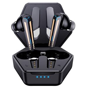 kurdene g03 wireless earbuds bluetooth 5.3 headphones with 45ms ultra low-latency deep bass for music/game mode, built-in microphones with breathing light effect and wireless charging case-black